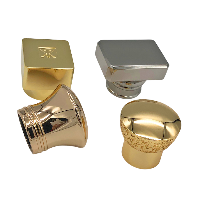 China square shaped golden zamac perfume cap wholesale customized