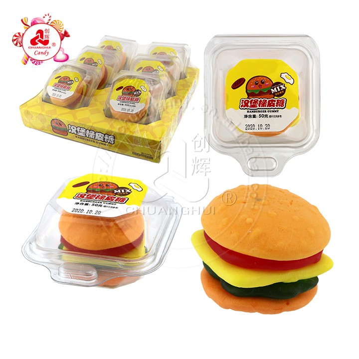 Supply Halal fruit flavor burger soft candy Big Hamburger shaped Gummy ...