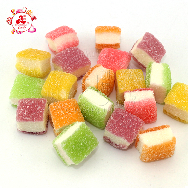 Supply Bulk package wholesale sour sweet three-layer cube soft gummy ...
