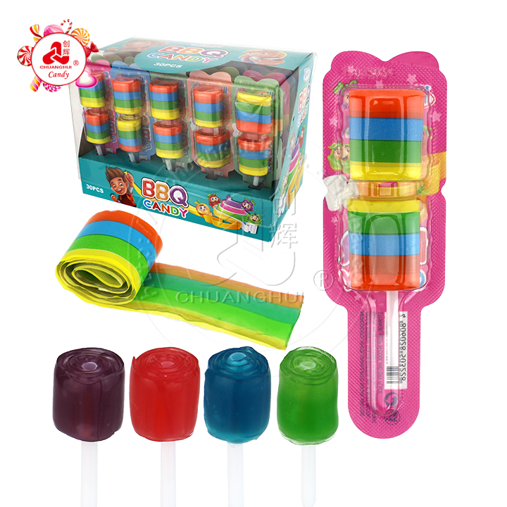 Supply BBQ Roll candy stick rainbow belt candy gummy roll soft candy CH ...