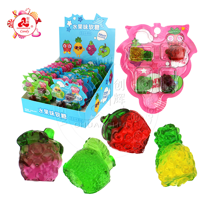 Supply Boxed 4 in 1 crystal mixed fruits shaped soft gummy fruits candy ...
