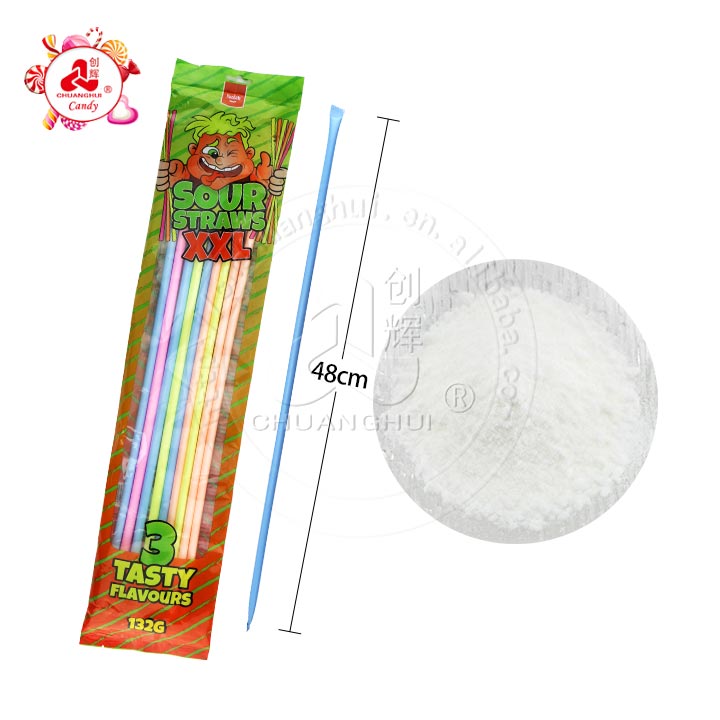 Supply 48cm fruit flavor Sour Straw powder candy long powder stick ...