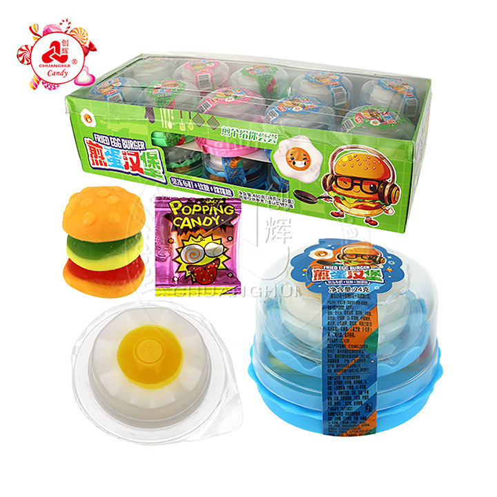 Supply Fried egg jelly pudding + mini burger soft gummy candy + popping ...