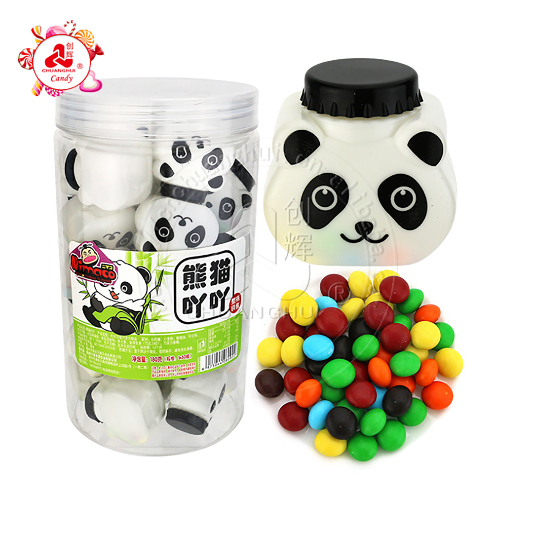 Supply Crispy chocolate beans in cartoon panda head bottle candy CH ...