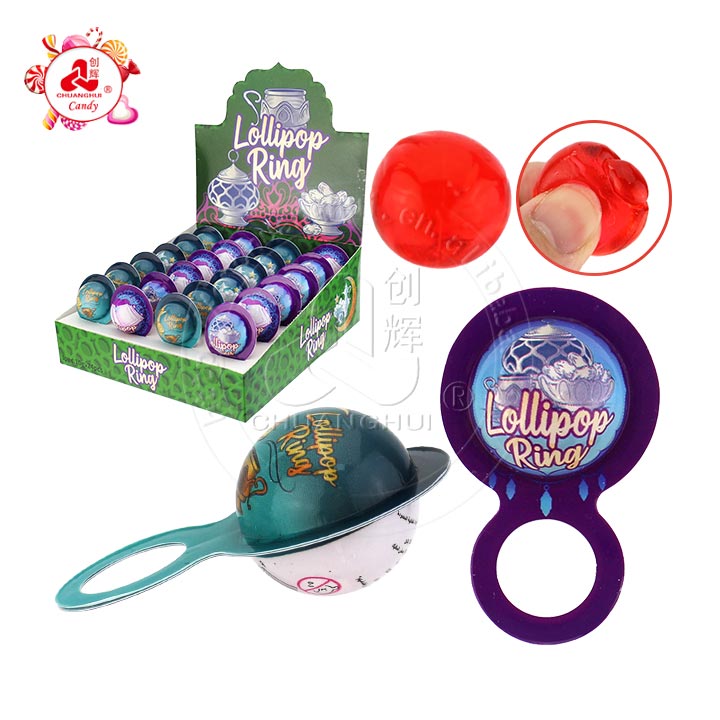 Supply HALAL 3D Lollipop Ring soft gummy candy ball with jam filled CH ...