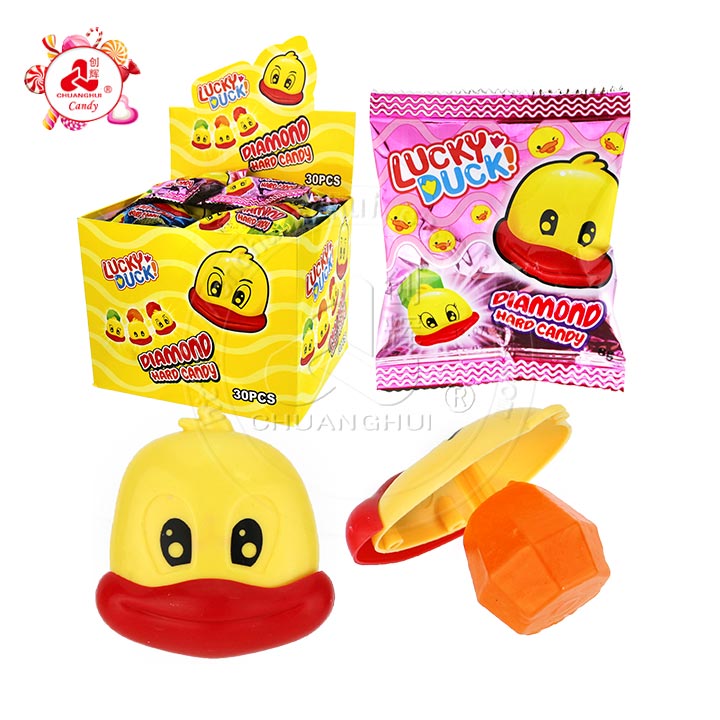 Supply Cartoon Lucky yellow duck shaped diamond hard lollipop candy pop ...