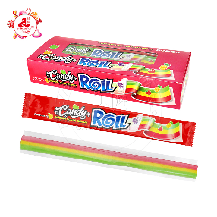 Supply HALAL Long Rainbow belt chewy gummy roll candy CH-J614 Wholesale ...