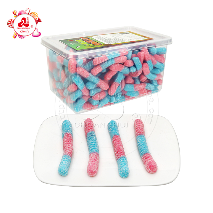 Supply 1Kg box colorful worm slices shaped chewy soft gummy candy in ...