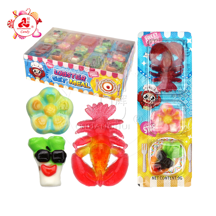 Supply Halal Mix Fruit Flavor 3-in-1 Lobster Set Meal Soft Gummy Candy ...