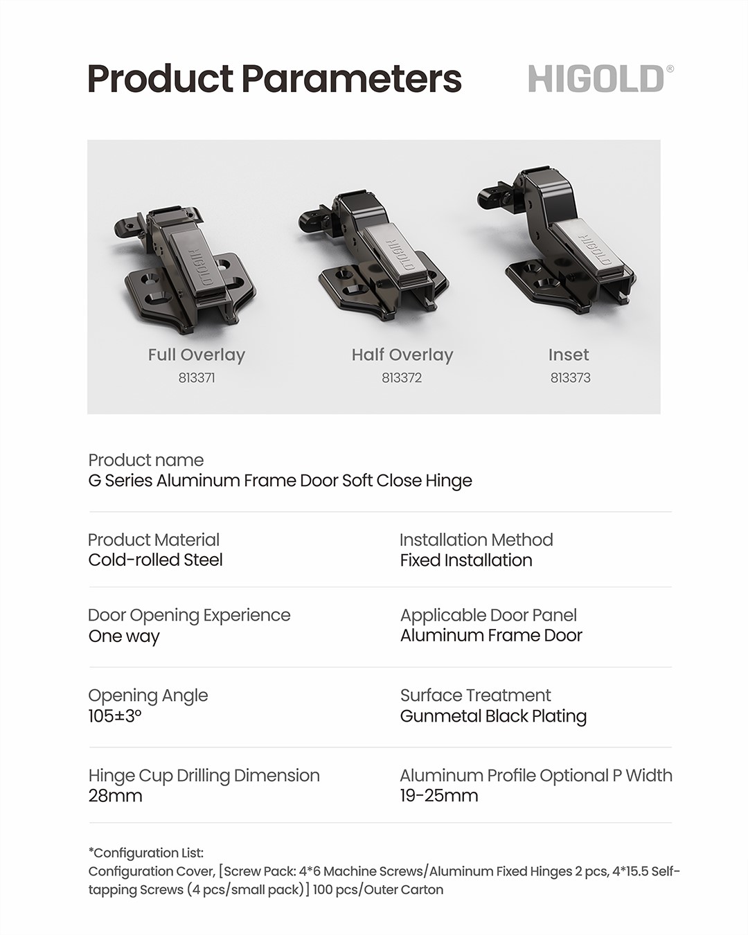 Supply 813371- G Series Aluminum Frame Door Soft Close Hinge Factory ...