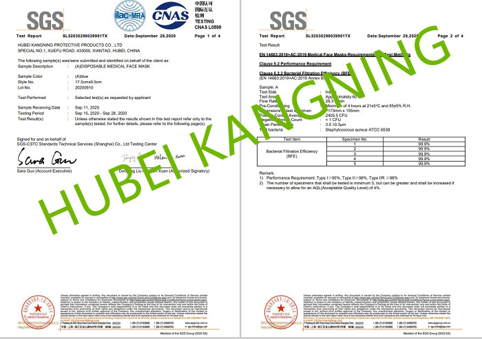 EN14683 TYPE I and TYPE II testing for adult mask - Hubei Kangning ...
