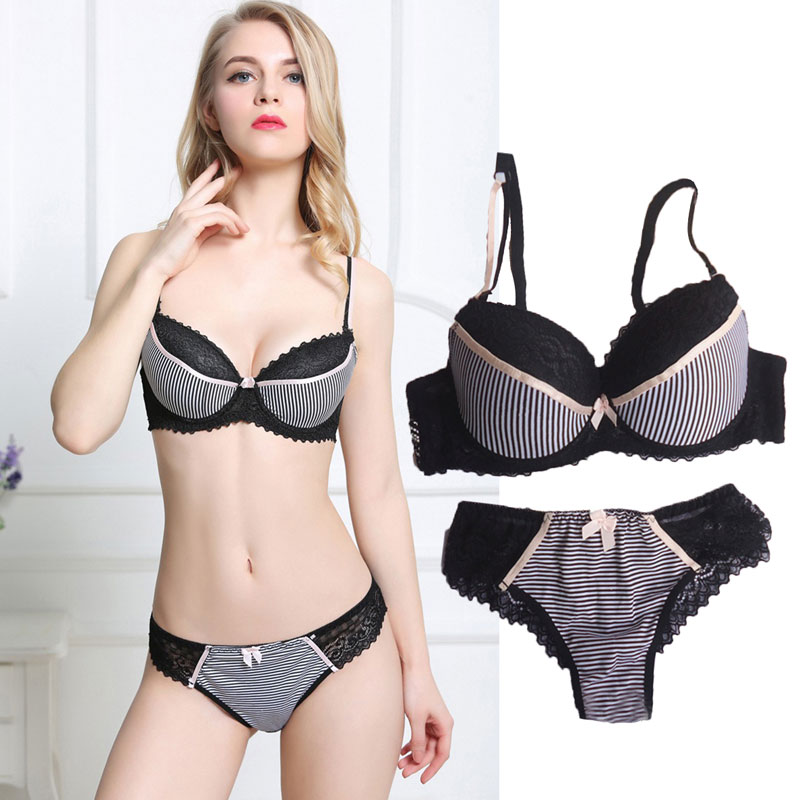 Supply Ladies Sexy Striped Lace Bra Panty Set Wholesale Factory