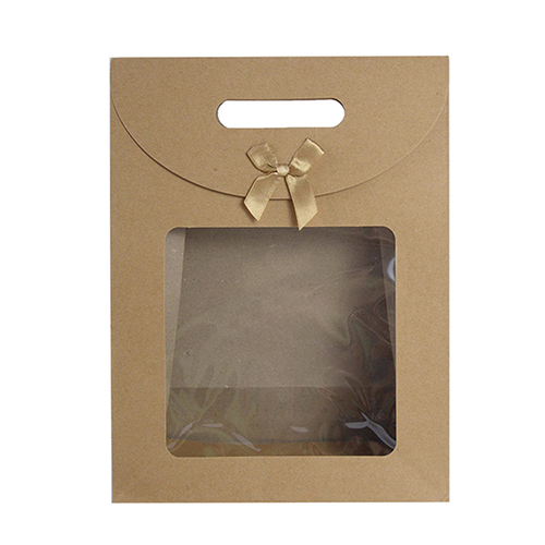 Supply Custom small Transparent Window Brown Kraft gift Paper Bag with ...
