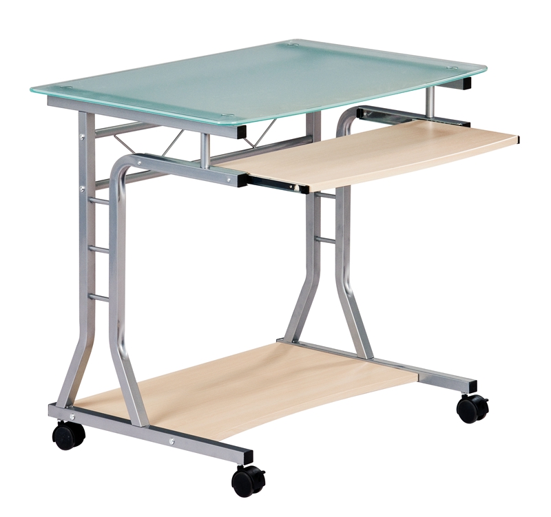 Supply 31.49'' Short Glass Corner Computer Desk With Keyboard Tray ...
