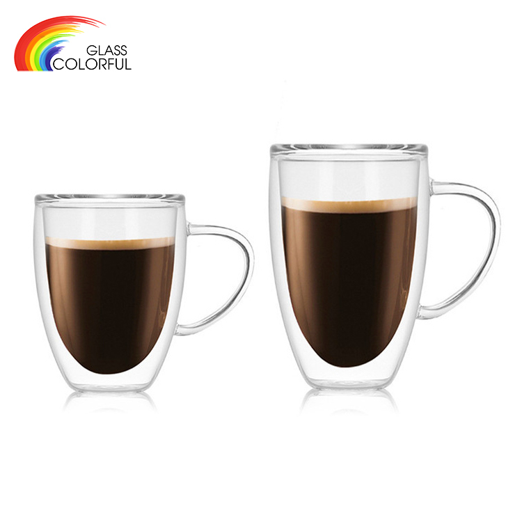 Supply Double Walled Glass Coffee Mugs Cups Wholesale Factory Zibo Colorful International