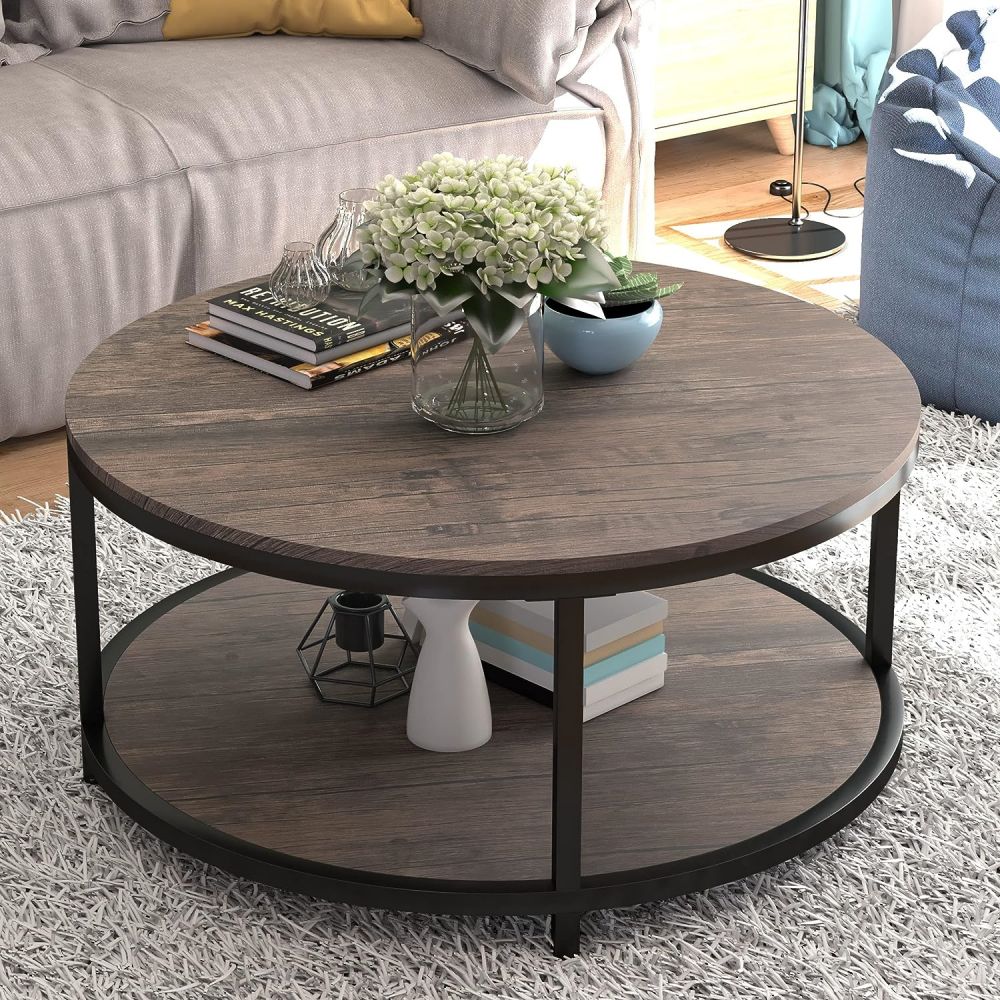 Supply Industrial Style Metal Round Coffee Table Set With Shelf ...