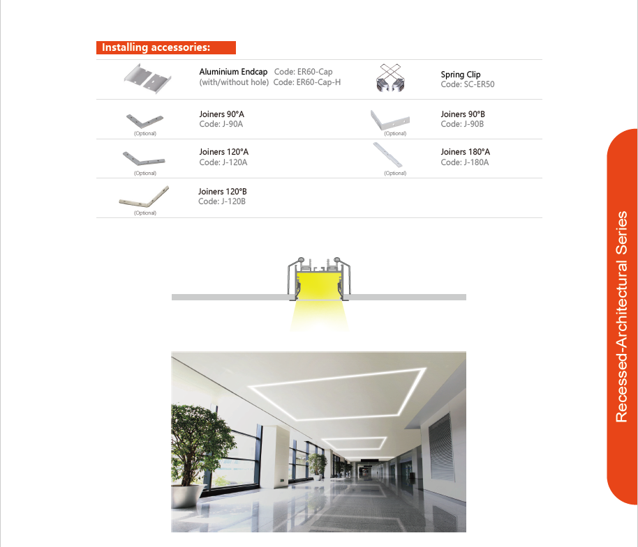 Supply ER60 60mm wide Recessed led extrusion 74x45mm Factory Quotes - OEM